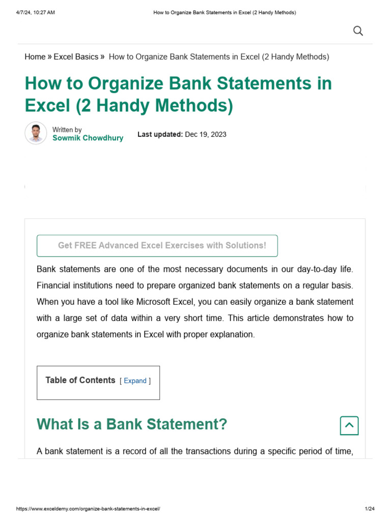 Organize Bank Statements in Excel | PDF | Microsoft Excel | Banks