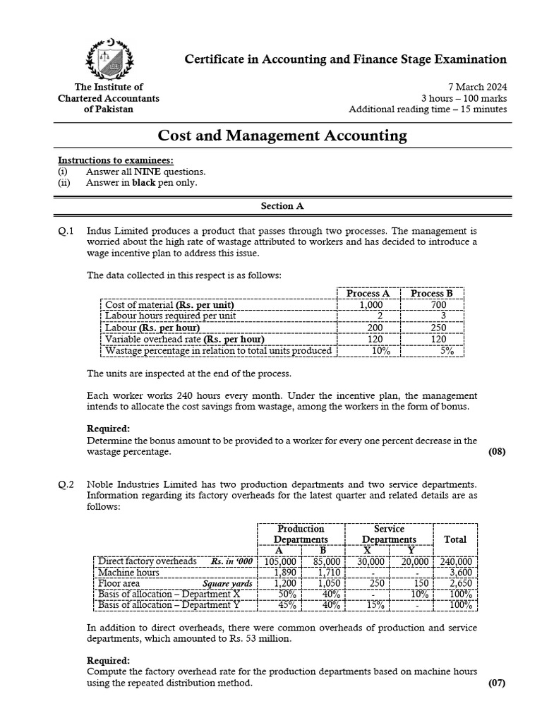 Caf 3 Cma Spring 2024 | PDF | Cost Of Goods Sold | Inventory