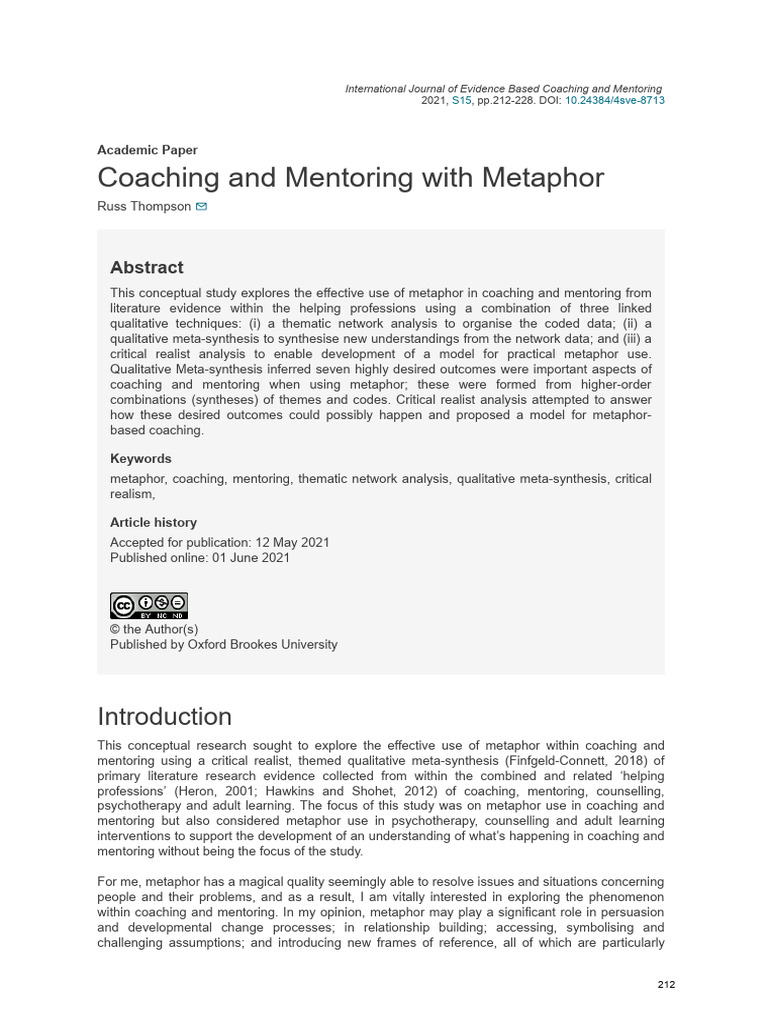 Coaching and Mentoring With Metaphor | PDF | Mentorship | Qualitative ...