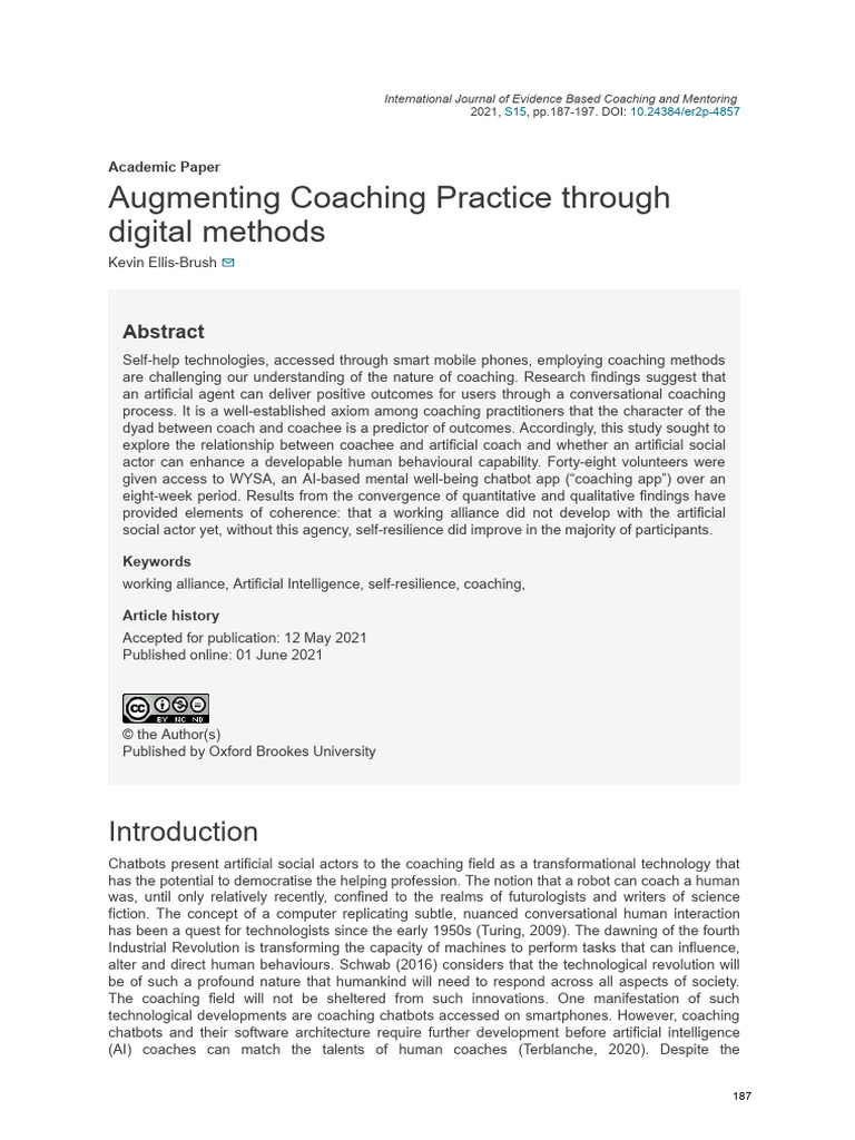 Augmenting Coaching Practice Through Digital Methods | PDF | Cognitive Behavioral Therapy ...