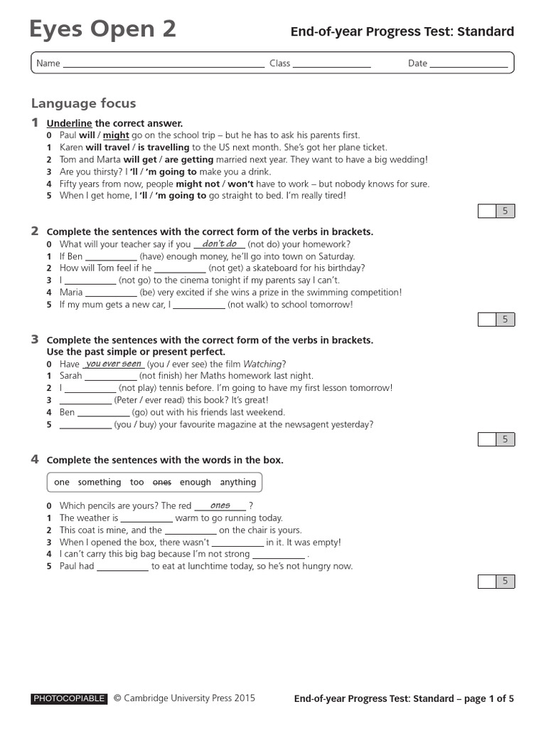 Eyes Open - L2 - Custom - Standard - Test - End - Year - Unit - 08 | PDF