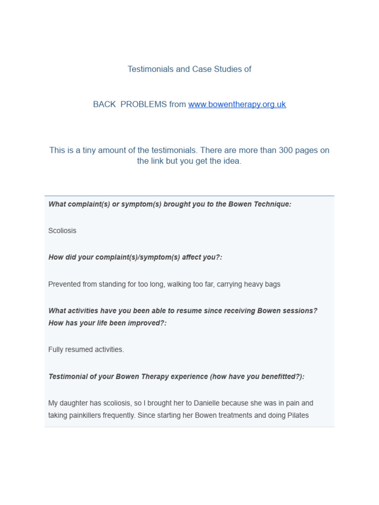Testimonials Case+Studies+Back+Pain | PDF | Psychotherapy | Low Back Pain