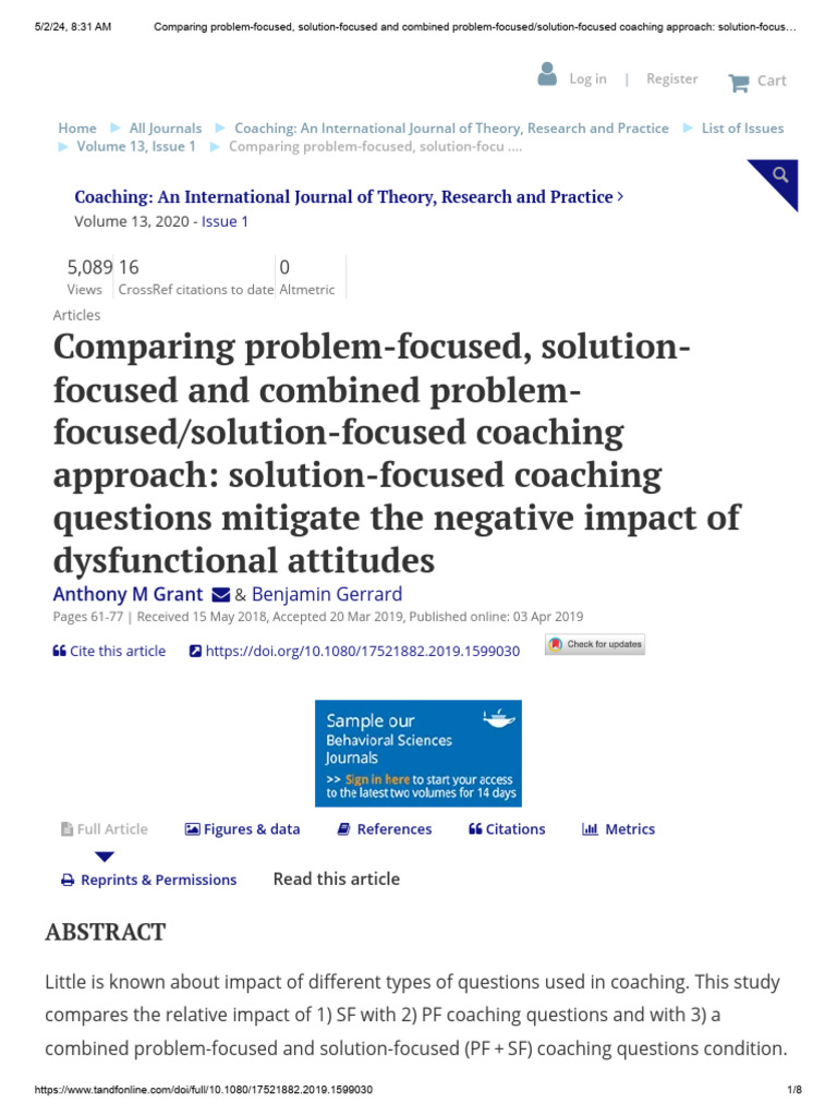 Comparing Problem-Focused | PDF | Attitude (Psychology) | Psychology