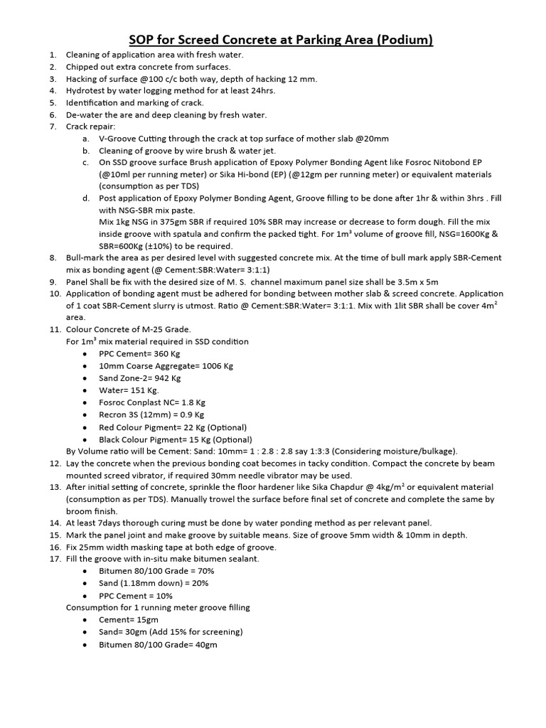 Concrete Treatment SOP for Parking Areas | PDF | Concrete | Structural ...