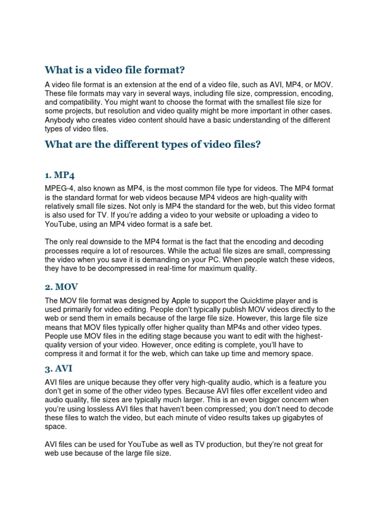 Video File Formats | Download Free PDF | Video | Data Compression
