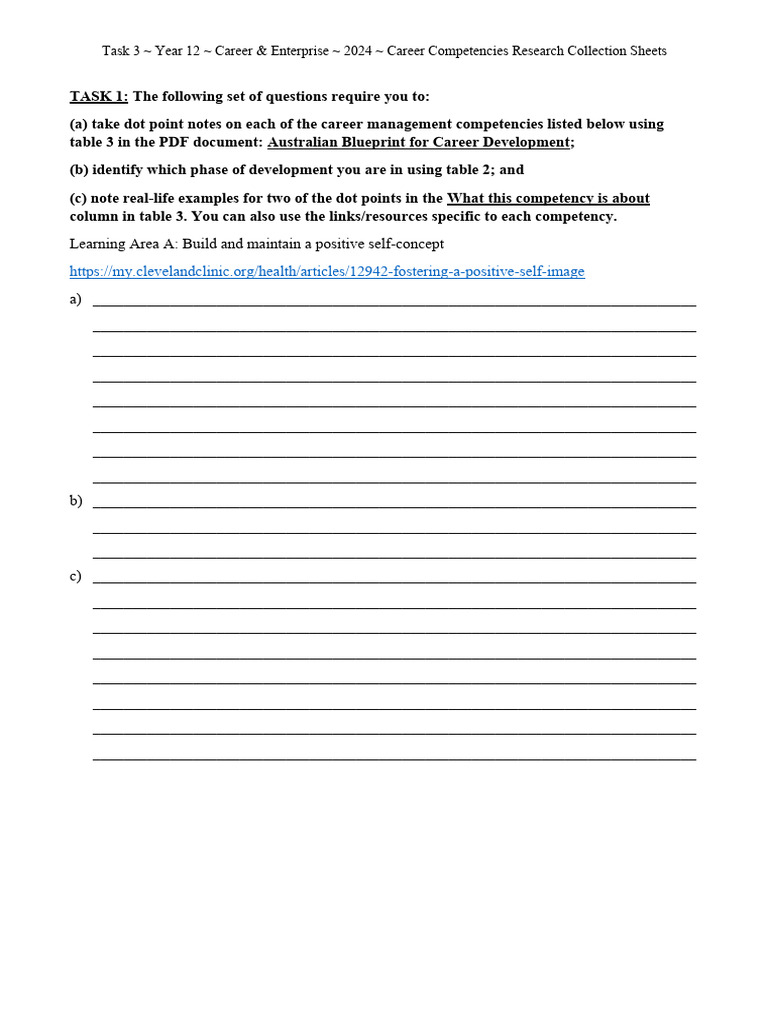Task 3_Year 12_Career & Enterprise _2024_Career Competencies Research Collection Sheets | PDF ...