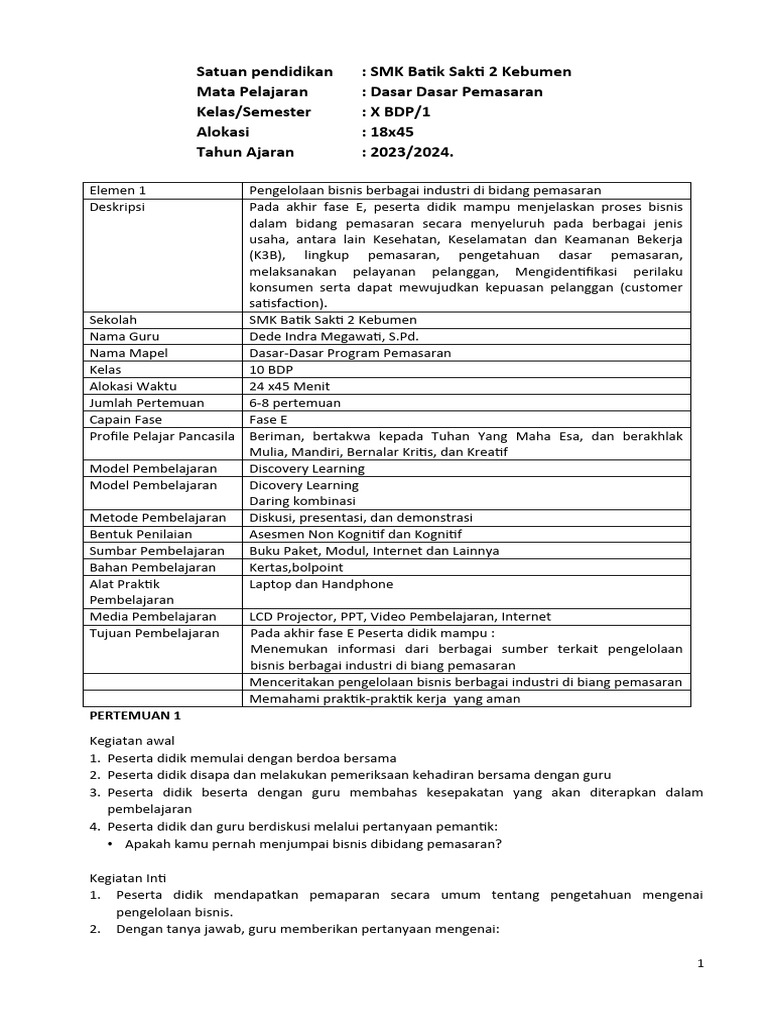 Modul Ajar Dasar Prog Keahlian BDP Elemen 1 | PDF | Karier & Perkembangan