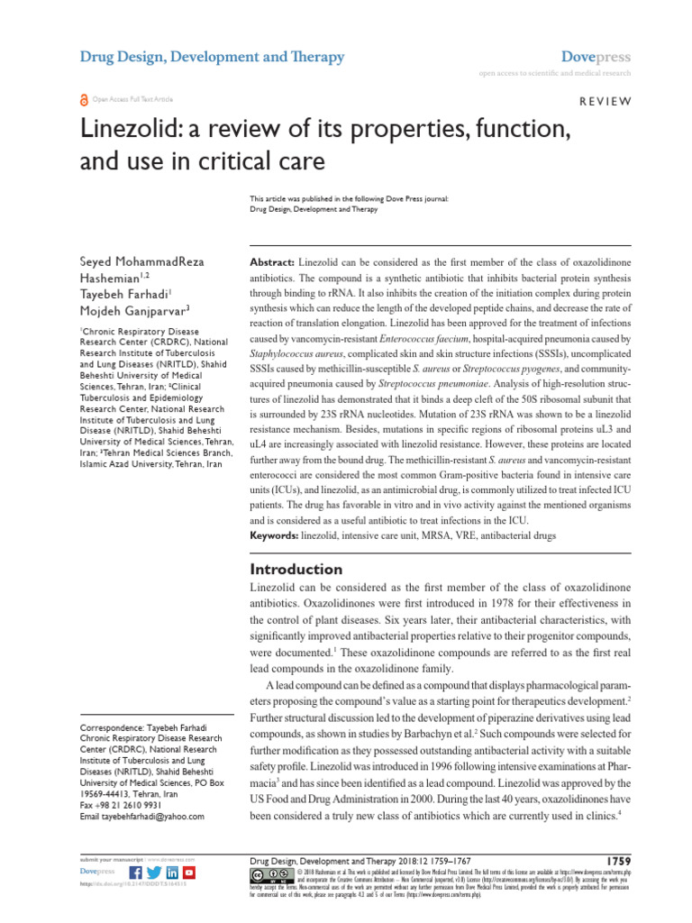 Linezolid, a review of its properties, function, and use in critical ...