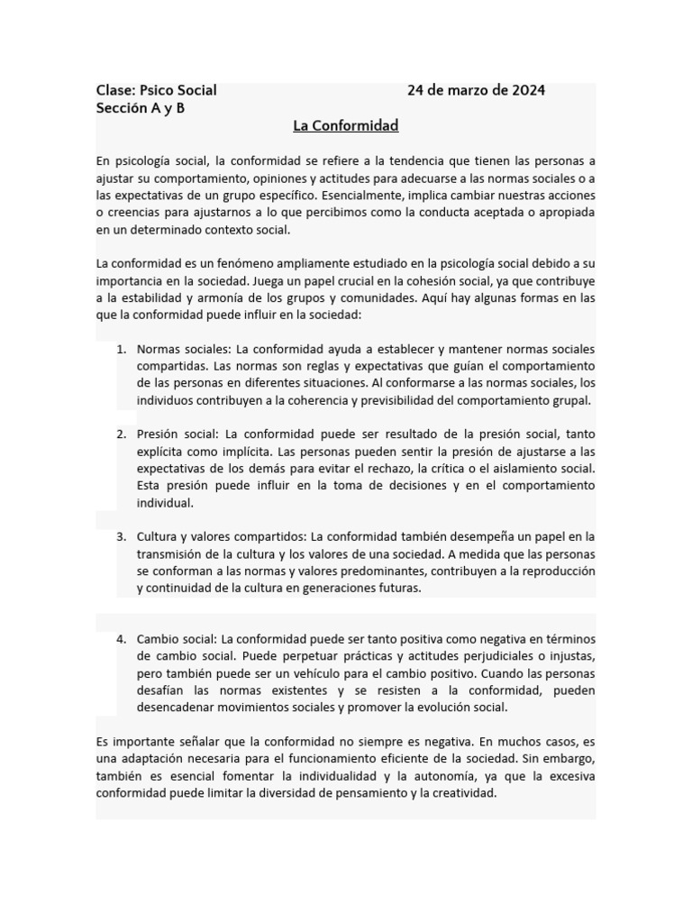 La Conformidad en Psicología Social | PDF | Conformidad | Comportamiento