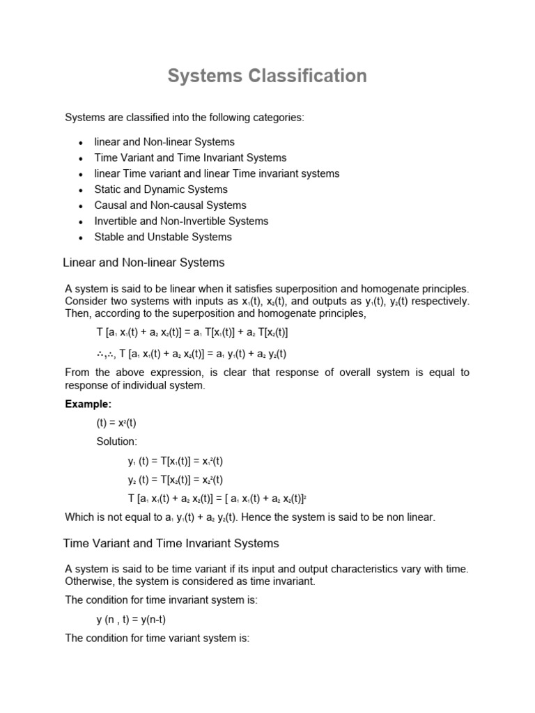 Systems Classification | PDF | Nonlinear System | Linearity