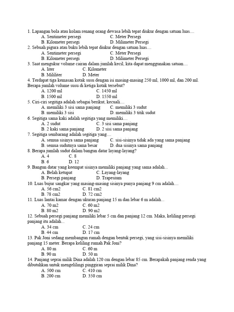 Soal Matematika Kelas 4 SD | PDF