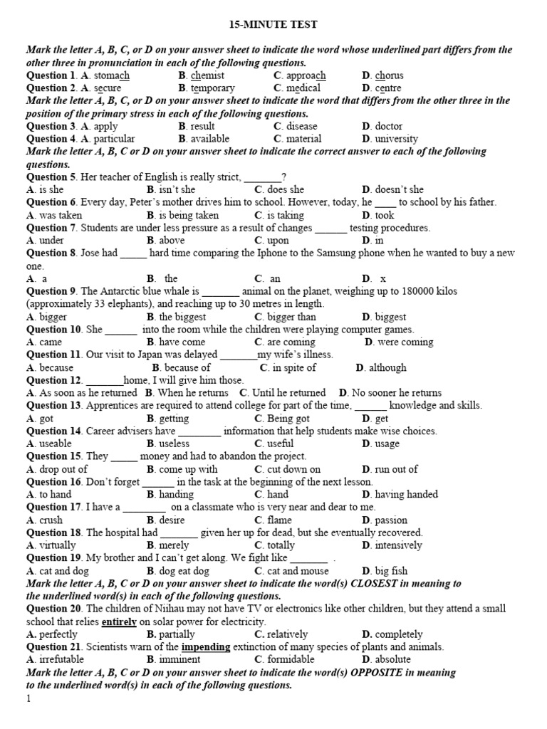 (G12) 15-Min Test - 02 | PDF | Father