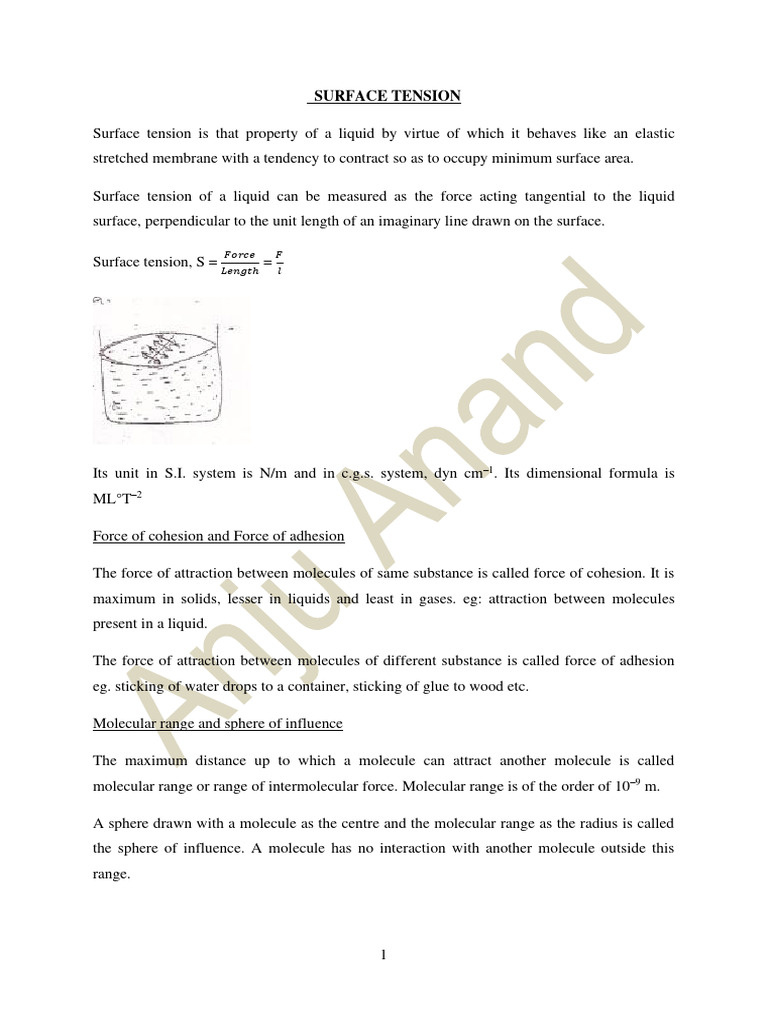 Surface Tension | PDF | Surface Tension | Liquids Surface Tension | PDF | Surface Tension | Liquids
