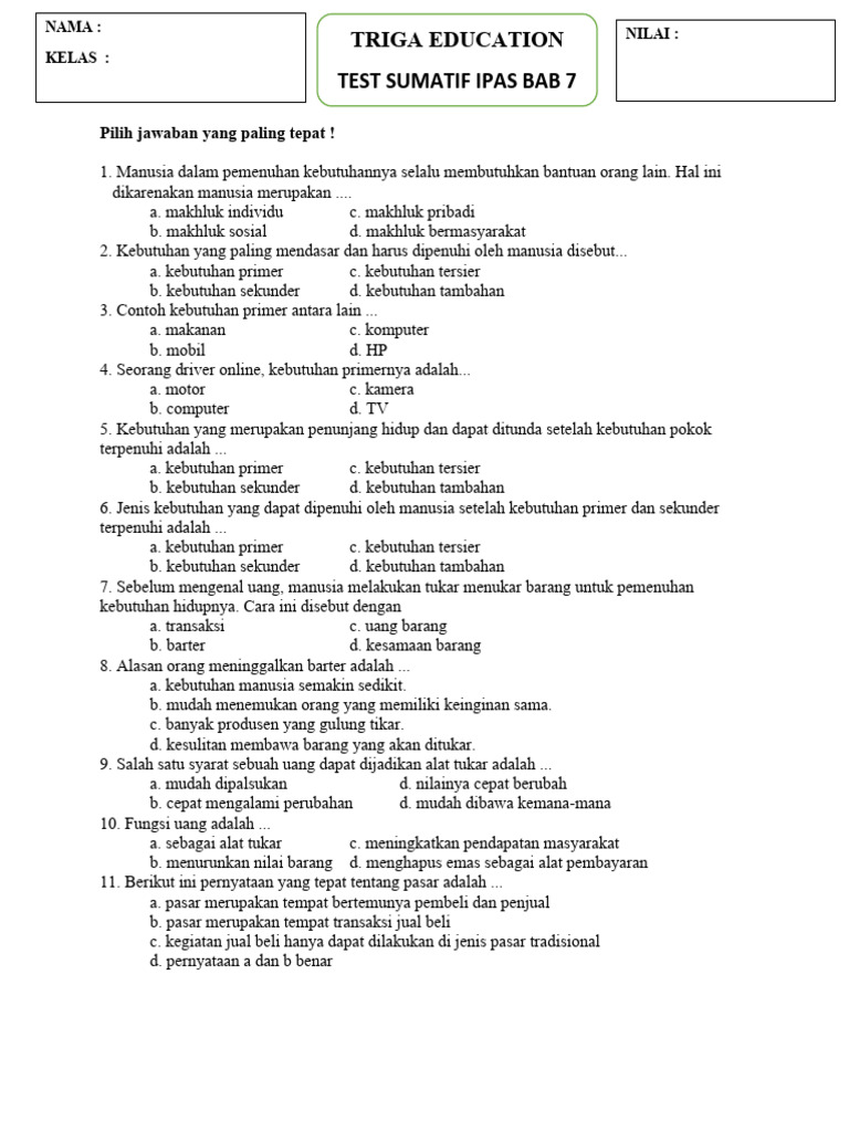 Sumatif Ipas Kelas 4 Bab 7 | PDF