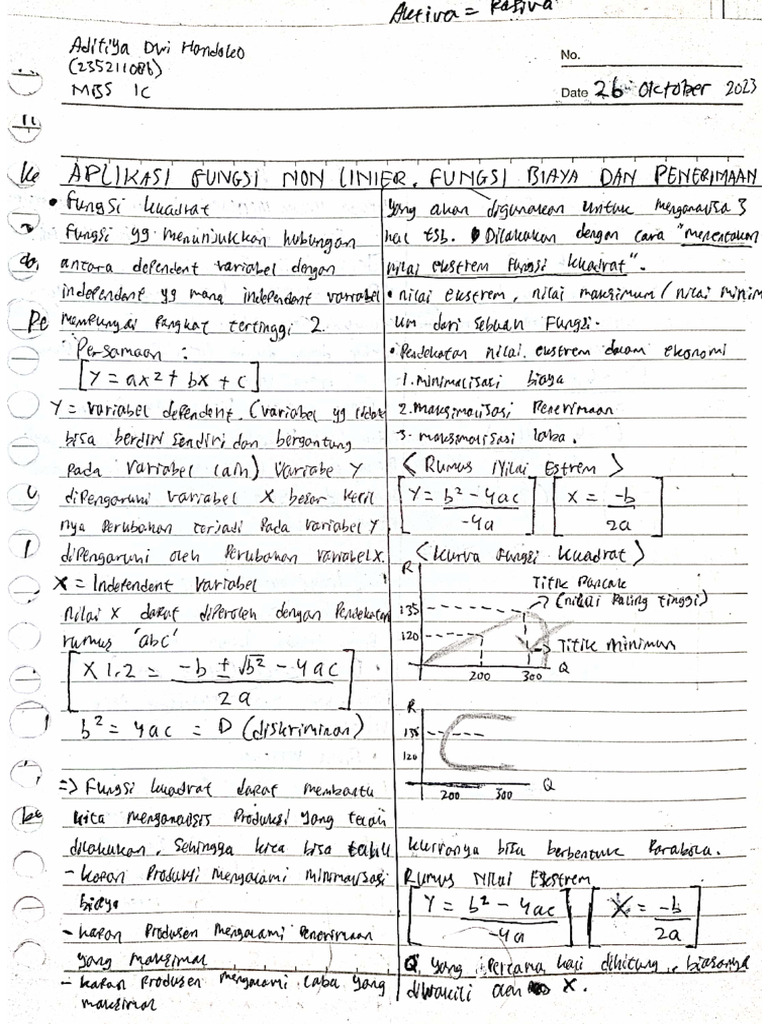 Aplikasi Fungsi Non Linier, Fungsi Biaya dan Penerimaan | PDF