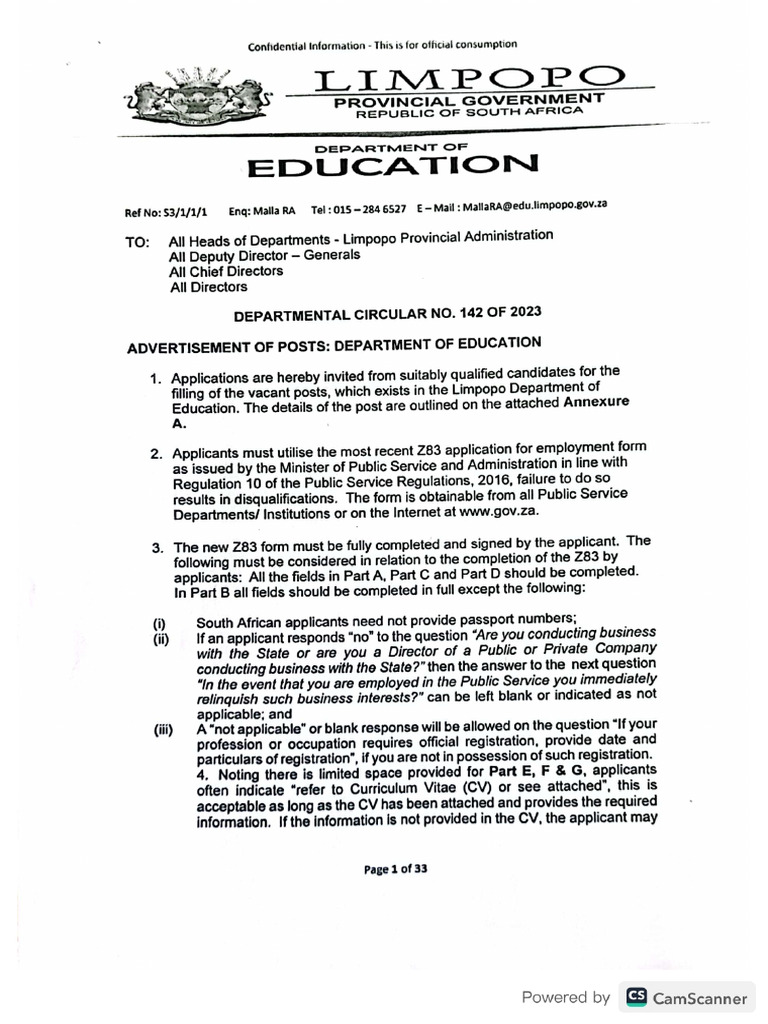 Departmental Circular No.162 of 2023 Advertisement of Posts | PDF