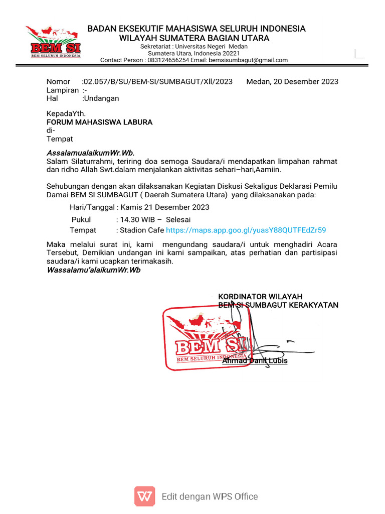 Undangan Diskusi Pemilu Damai BEM SI | PDF