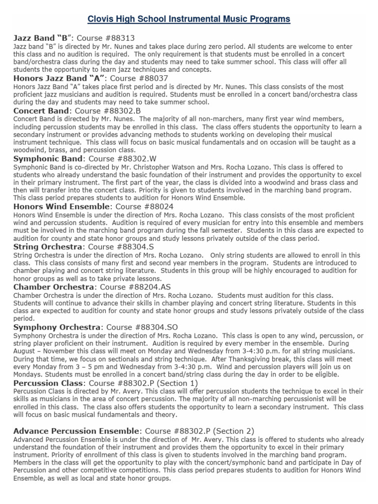 Clovis High School Music Program Overview | PDF | Orchestras | Chamber ...