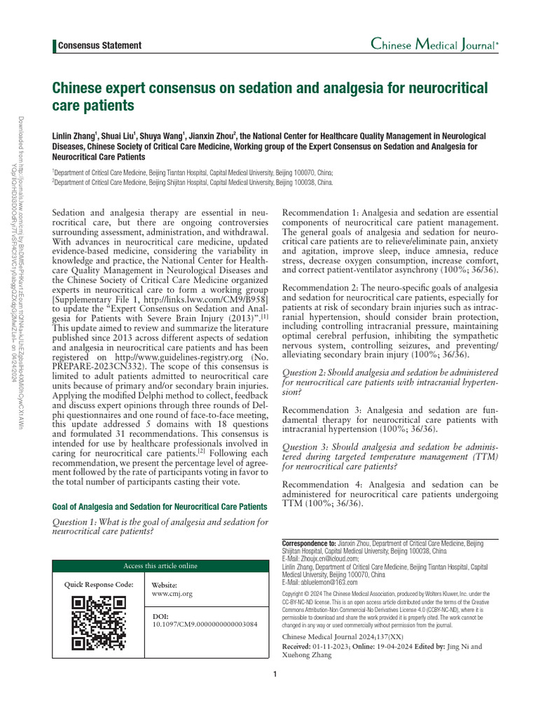 Chinese Expert Consensus On Sedation and Analgesia.1047 | PDF | Pain ...