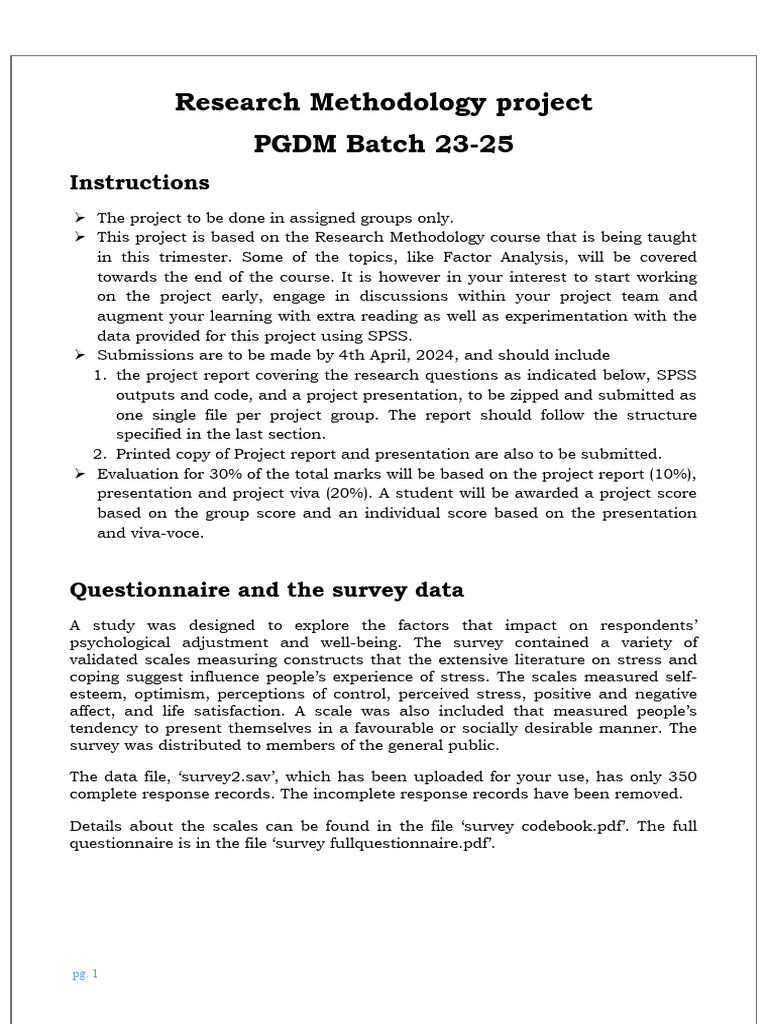 Research Methodology Project Guidelines | PDF | Survey Methodology ...