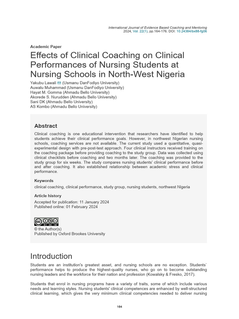 Effects of Clinical Coaching On Clinical Performances | PDF | Nursing | Mentorship