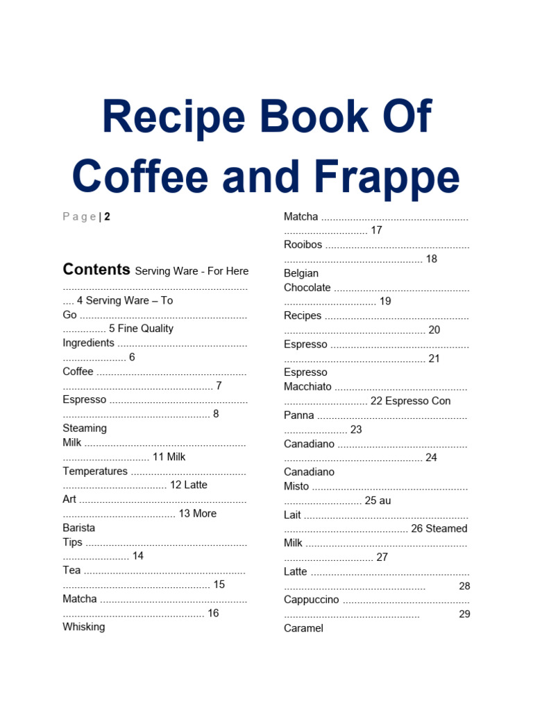 Coffee & Frappe Recipe Guide | PDF | Chocolate | Coffee
