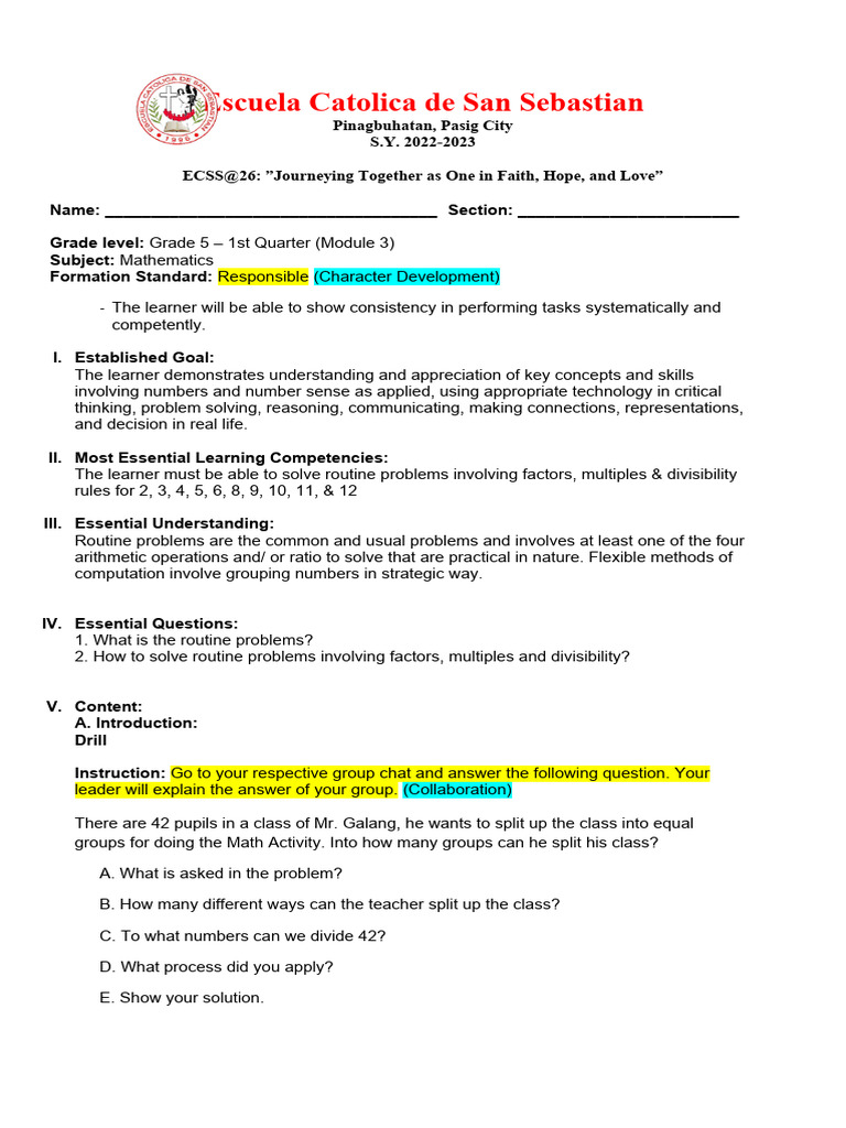 Grade 5 Mathematics Module Lesson 3 | PDF | Mathematics | Learning