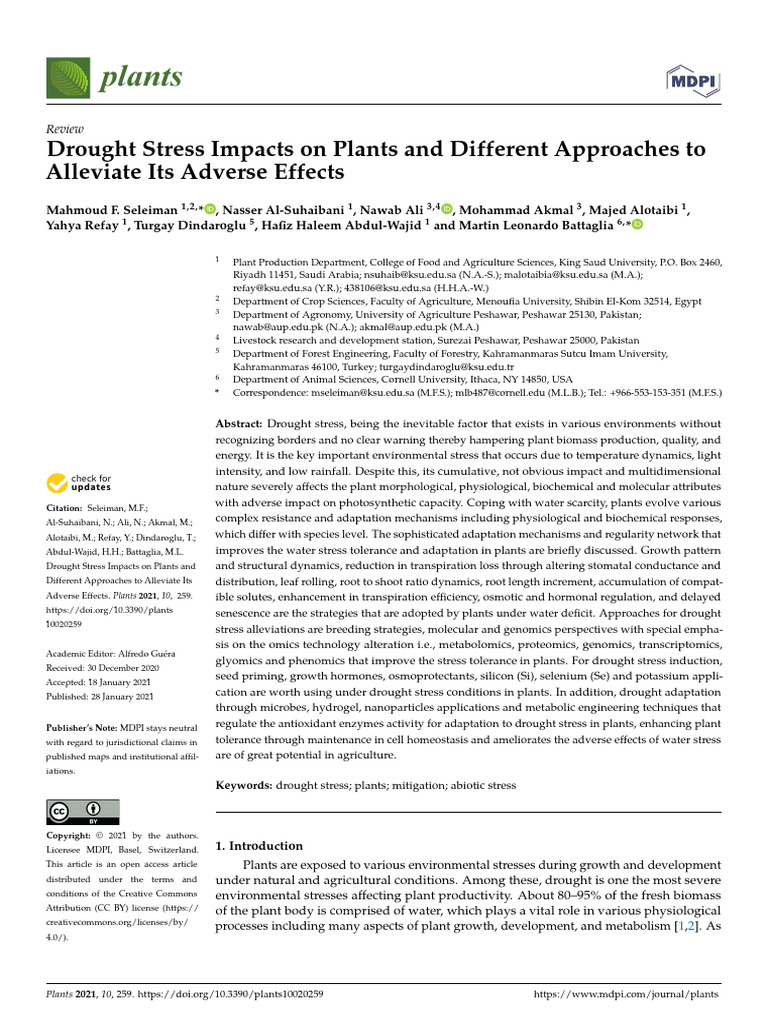 Plants: Drought Stress Impacts On Plants and Different Approaches To Alleviate Its Adverse ...