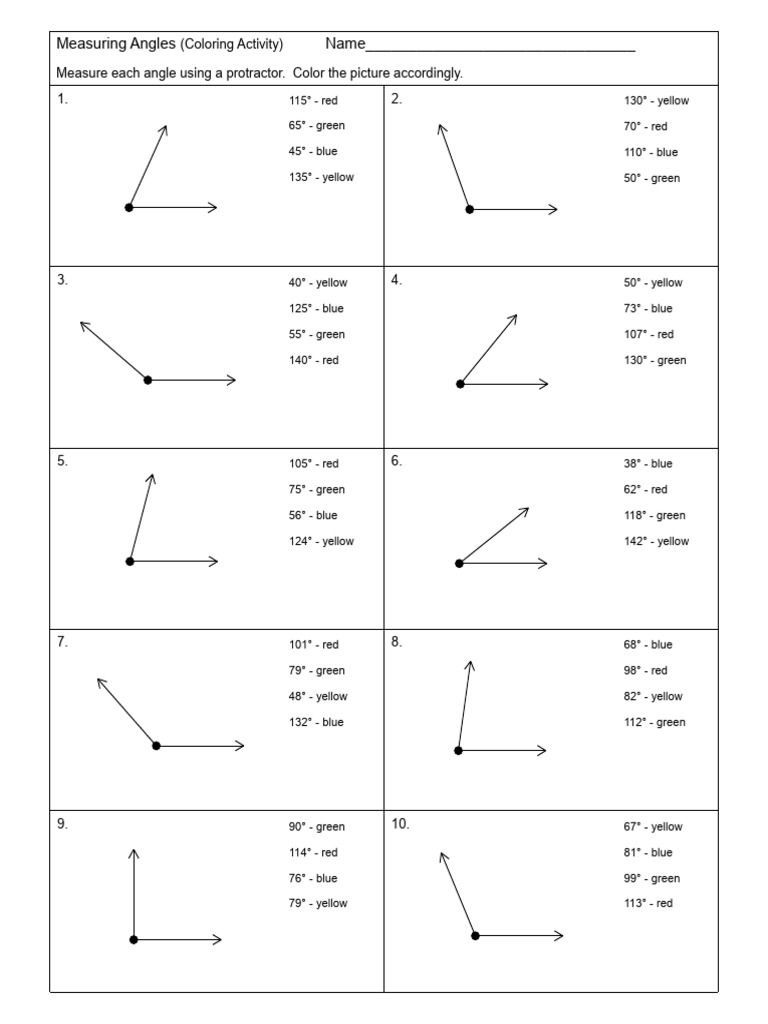 Measuring Angles Coloring Activity | Download Free PDF | Angle ...