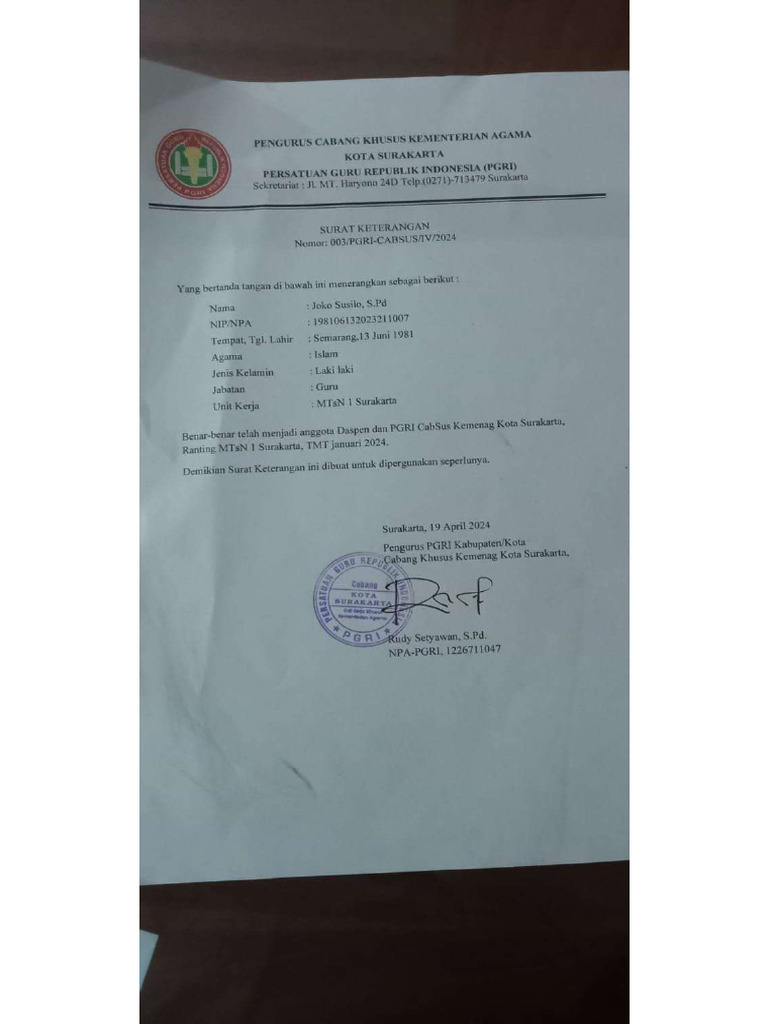 PGRI Joko Susilo | PDF