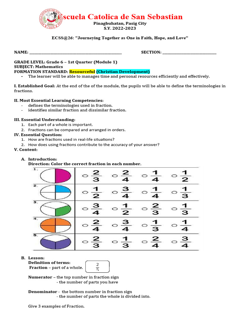 Grade 6 Fractions Module | PDF | Cognition | Learning