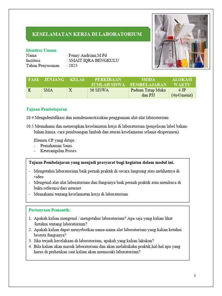 Final MA - Keselamatan Kerja Di Lab - SMA - E - 10.4-10.5 | PDF