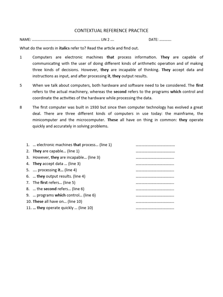 Contextual Reference Practice (1-2024) | PDF