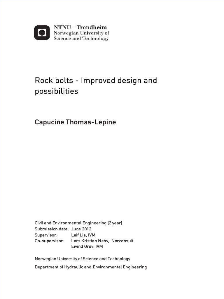 Rock Bolt Design for Engineers | PDF | Stress (Mechanics) | Drill