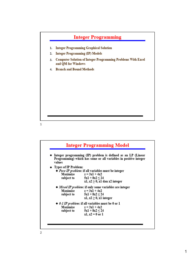 Lecture 6 Integer Programming (2021) | Download Free PDF | Mathematical Analysis | Theoretical ...