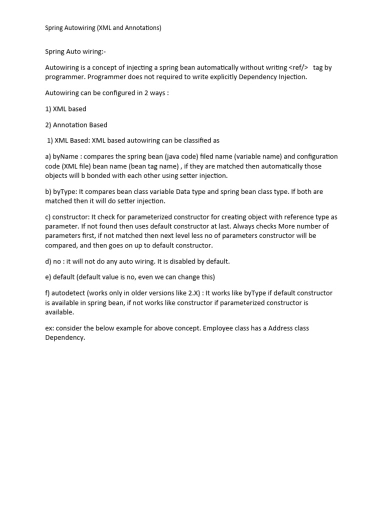 Spring Auto Wiring | Download Free PDF | Constructor (Object Oriented Programming) | Programming