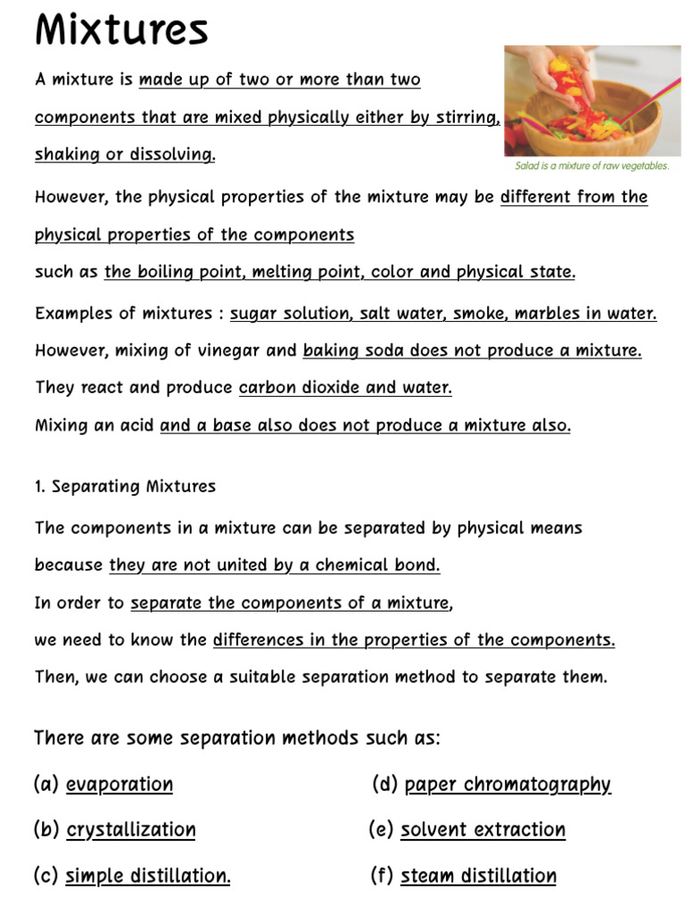 Sci M 2 Mixture Key Pdf Distillation Mixture