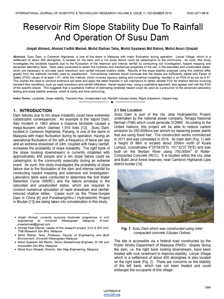 Reservoir Rim Slope Stability Due To Rainfall and Operation of Susu Dam ...