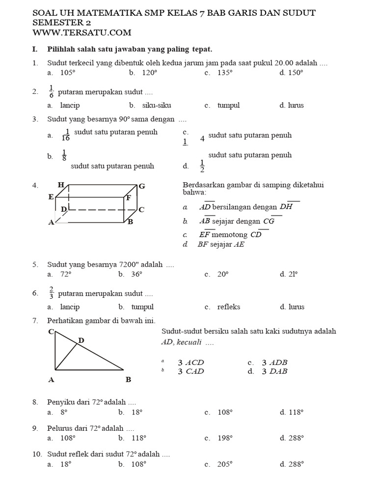 Soal Uh Matematika SMP Kelas 7 Bab Garis | PDF