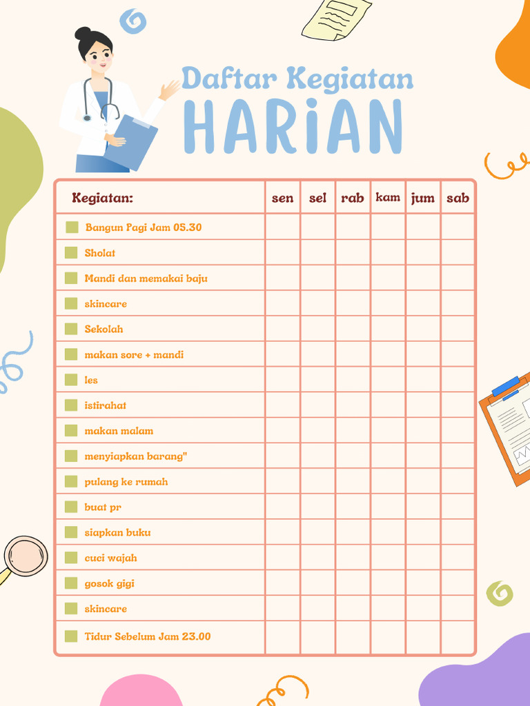 Jingga Kreatif Tentang Daftar Kegiatan Harian Checklist - 20230910 - 171725 - 0000 | PDF