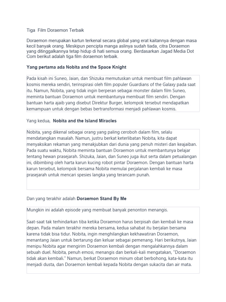Script 3 - Tiga Film Doraemon Terbaik | PDF | Game & Aktivitas | Fiksi Umum