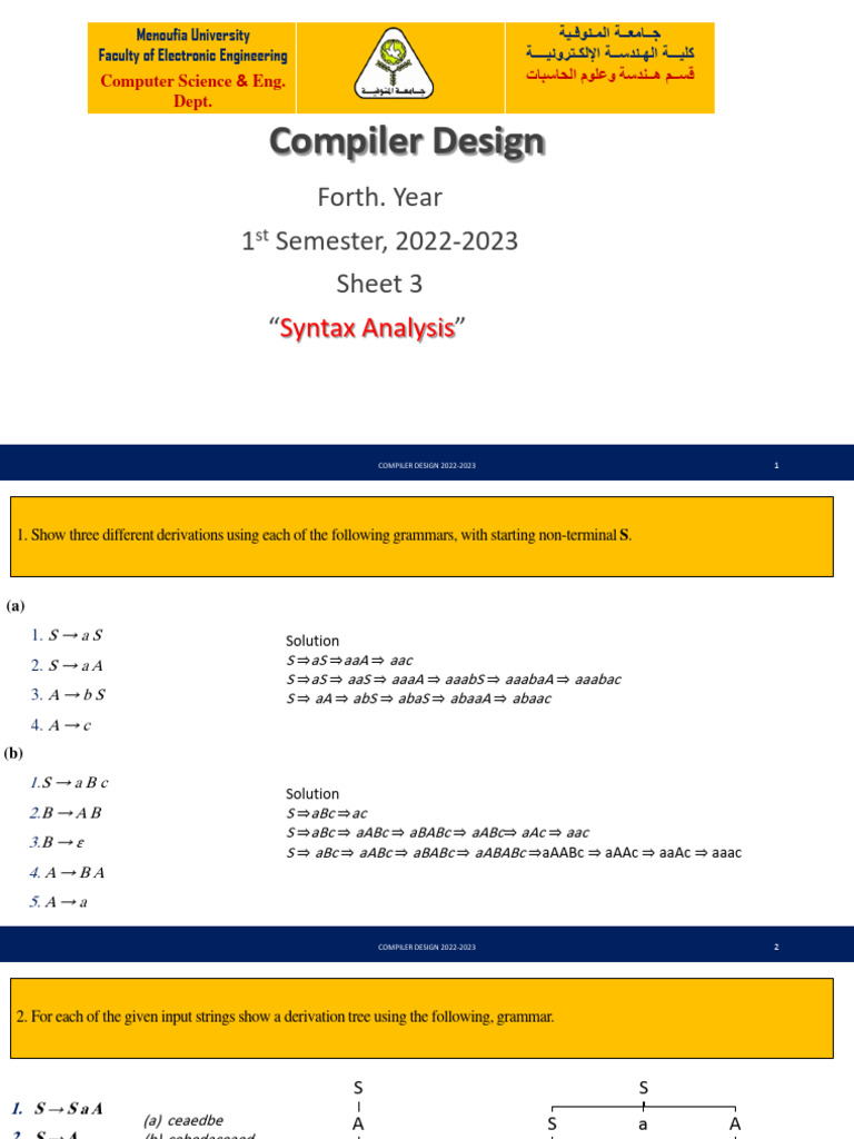 Compiler Design Sheet 3 2022-2023-1 | PDF | Mathematical Logic | Theoretical Computer Science