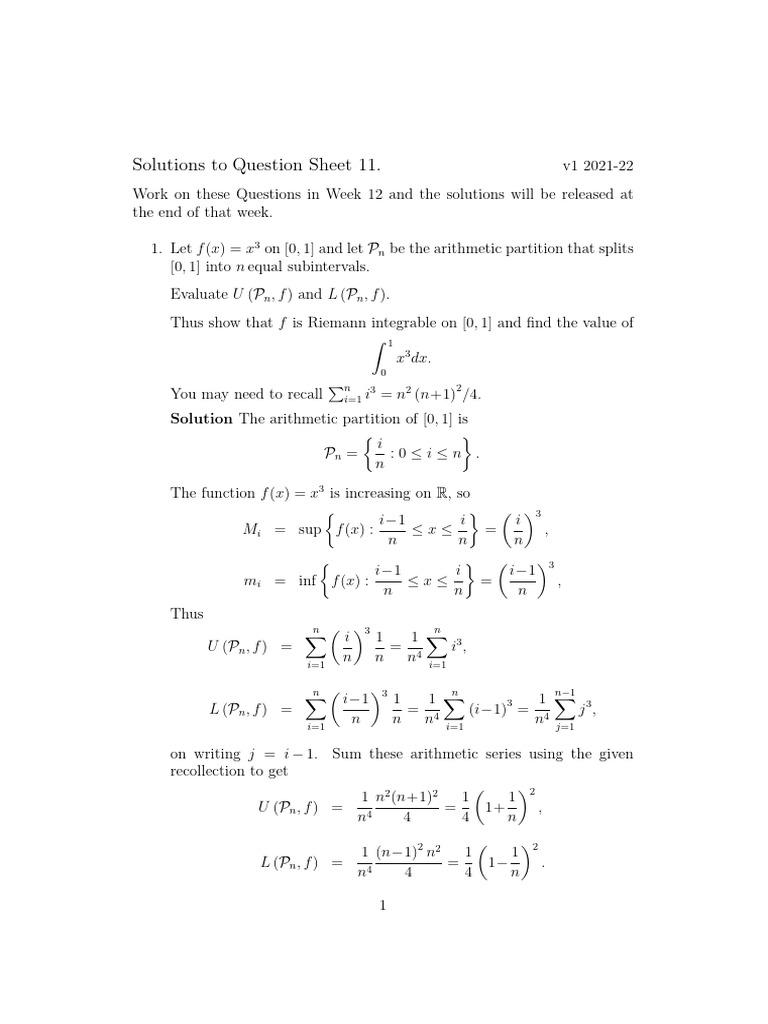 MATH20101 Solution Sheet 11 2021-22 | PDF | Integral | Analysis