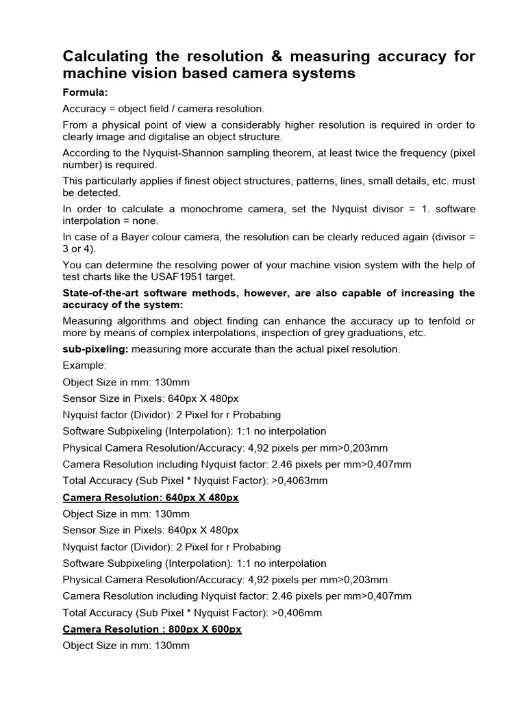 Calculating The Resolution & Measuring Accuracy For MV | PDF | Image ...