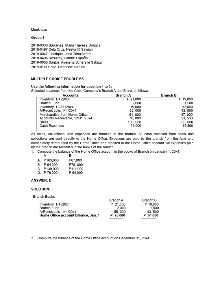 Dayag Chapter 13 Home Office and Branch Accounting General Procedures - Compress | PDF | Debits ...