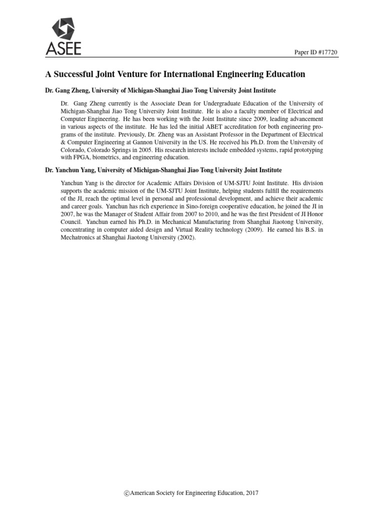 A Successful Joint Venture For International Engineering Education ...