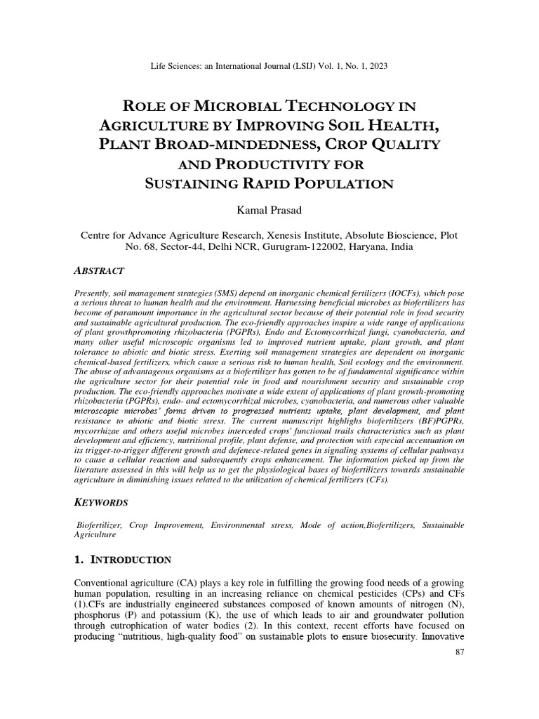 Role of Microbial Technology in Agriculture by Improving Soil Health ... Role of Microbial Technology in Agriculture by Improving Soil Health ...