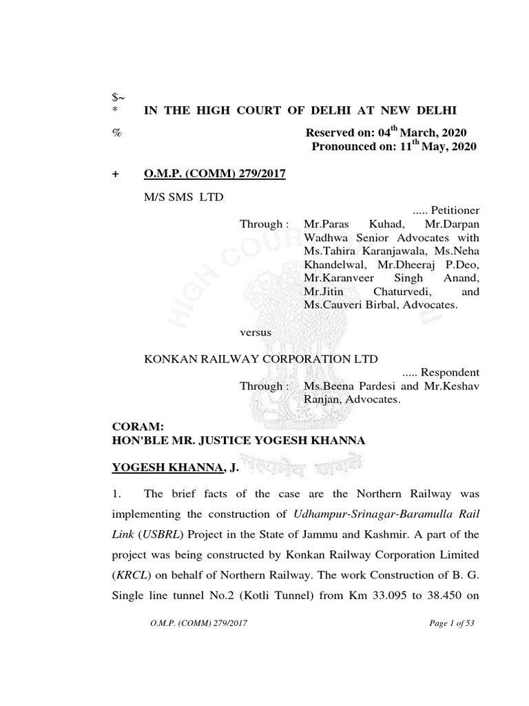 SMS LTD Vs Konkan Railway Corporation LTD - Idling Charges | PDF ... SMS LTD Vs Konkan Railway Corporation LTD - Idling Charges | PDF ...