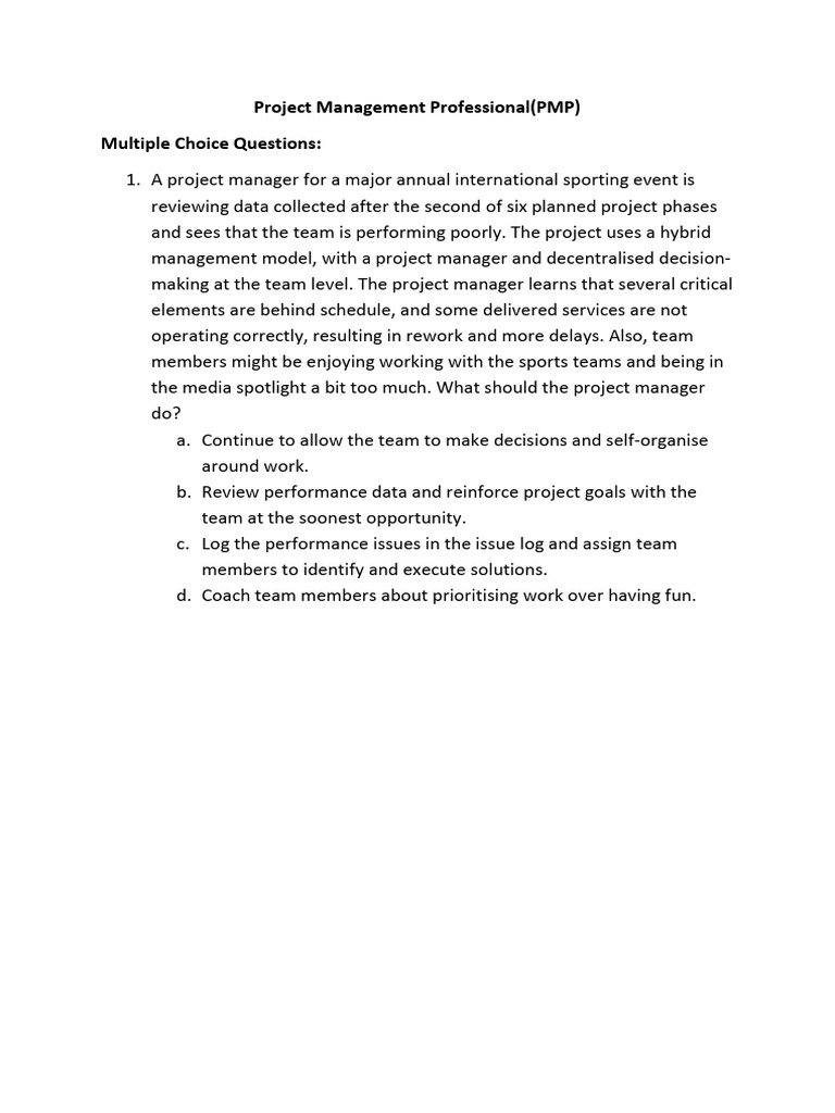 Project Management Professional (PMP) - Sample Exam | PDF | Scrum ...