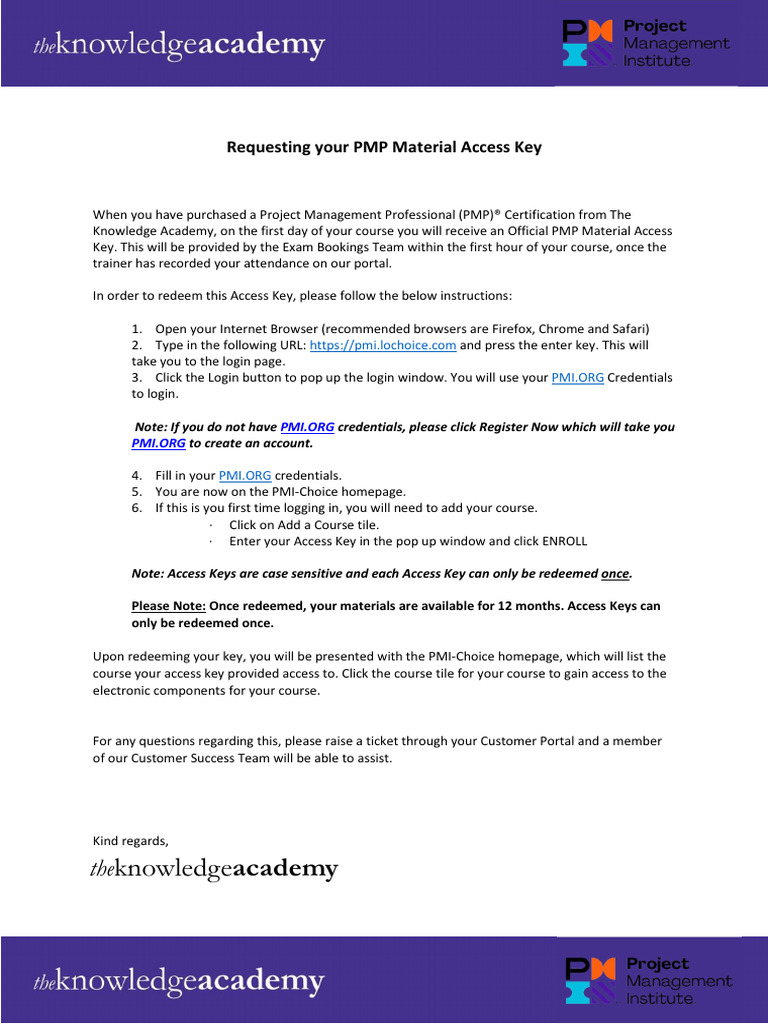 PMI PMP Access Key Redemption Instructions | PDF | Career & Growth ...